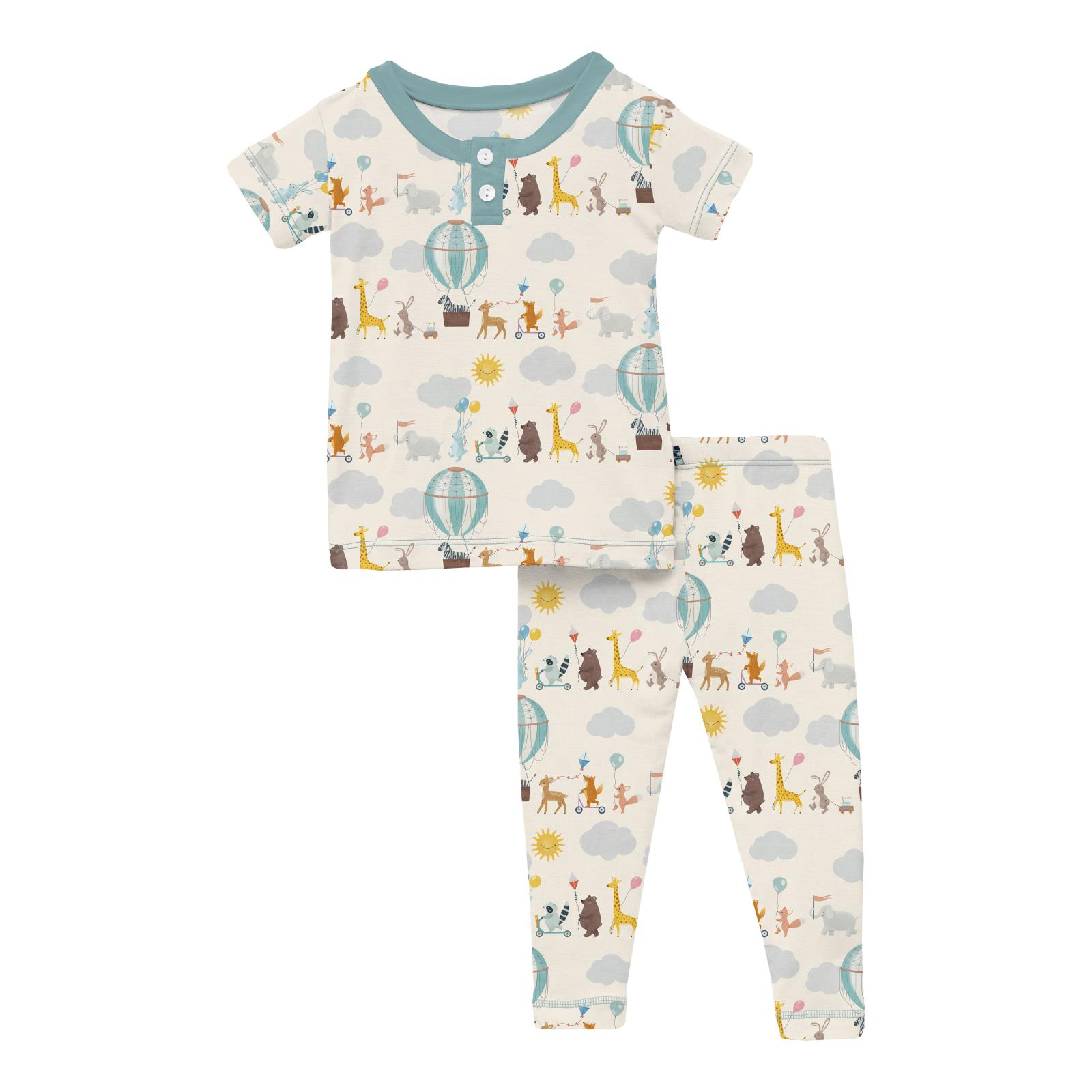Short Sleeve Printed Henley Pajama Set | Natural Animal Parade ...